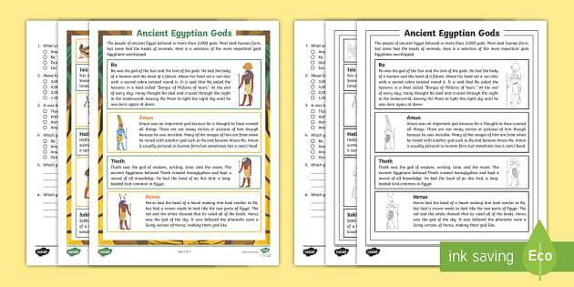 Fifth Grade Ancient Egyptian Gods Reading Comprehension Activity