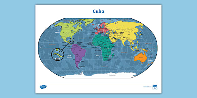 Cuba on a Map Display Poster (teacher made) - Twinkl