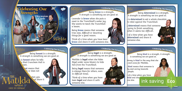 FREE! - Matilda The Musical Celebrating Strengths Discussion Cards