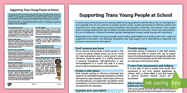 Supporting Trans Young People at School Information Sheet