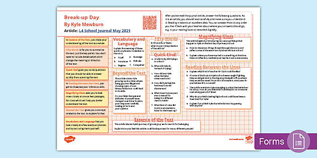 L4 May 2021 School Journal: Break-up Day (Article Comprehension)
