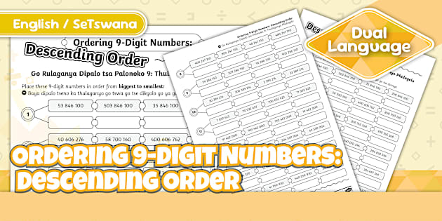 Ordering 9-Digit Numbers: Descending Order Setswana/ English