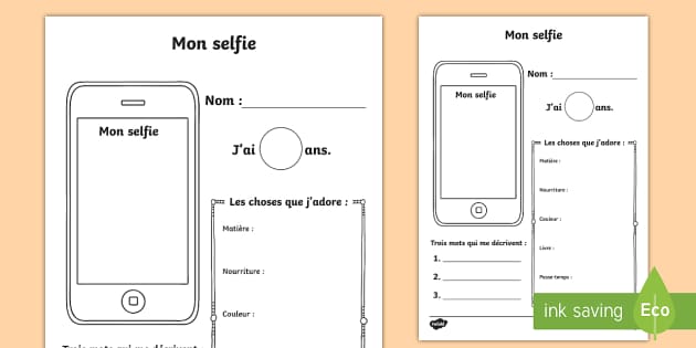 Support pour la production d'écrits : Mon selfie - Twinkl