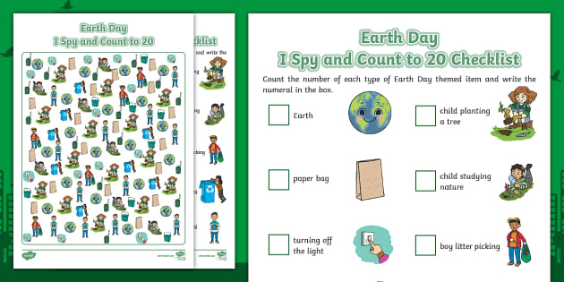 👉 Earth Day I Spy and Count to 20 Activity (teacher made)