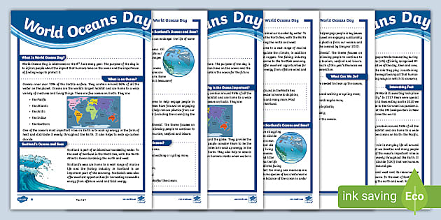 World Ocean Day Differentiated Fact File (teacher made)