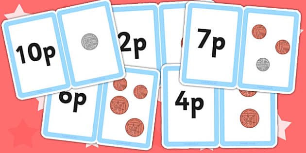Money Matching Cards 1ps up to 10p New Coins