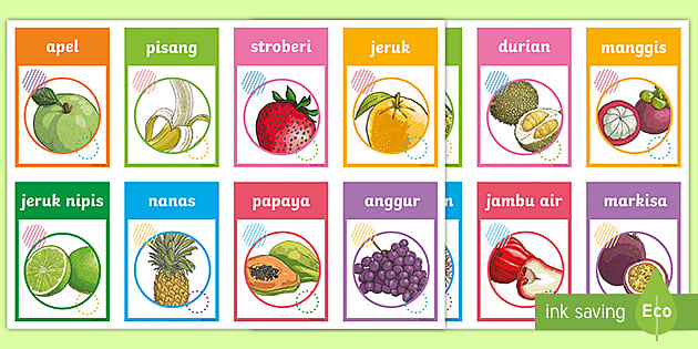 Indonesian Fruit Vocabulary Cards (Teacher-Made) - Twinkl