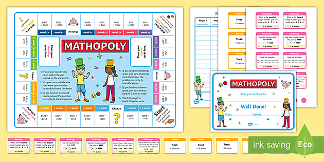 4-Digit Addition Mathopoly Board Game (teacher made)