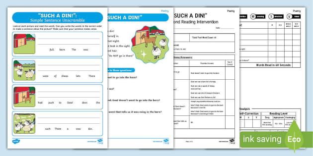 Level 2: "SUCH A DIN!" 60-Second Reading Set 2 Intervention Pack