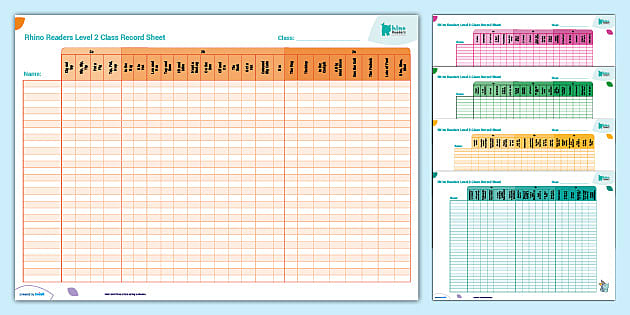Rhino Readers All Levels Class Record Sheet (teacher made)