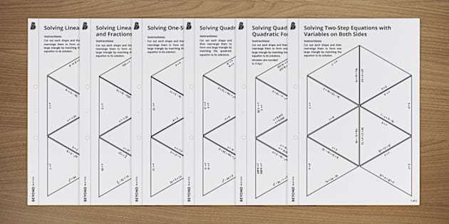 Solving Equations Triangle Puzzles (Hecho por educadores) Solving Equations Triangle Puzzles (Hecho por educadores)