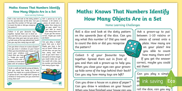 EYFS Maths: Knows That Numbers Identify How Many Objects Are in a Set Home