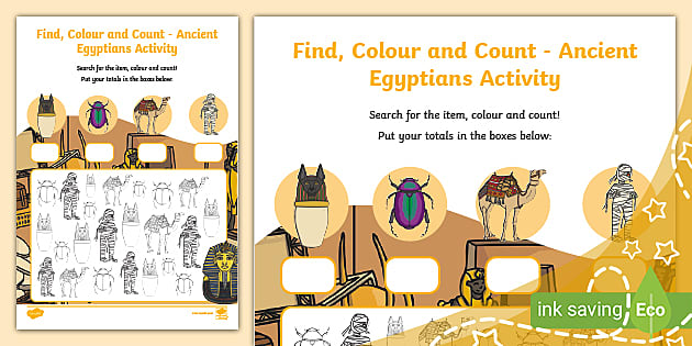 Find, Colour and Count - Ancient Egyptian Activity (Ages 5 - 7)