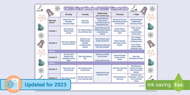 FREE! - UKS2 After Christmas Timetable - Teaching Activities