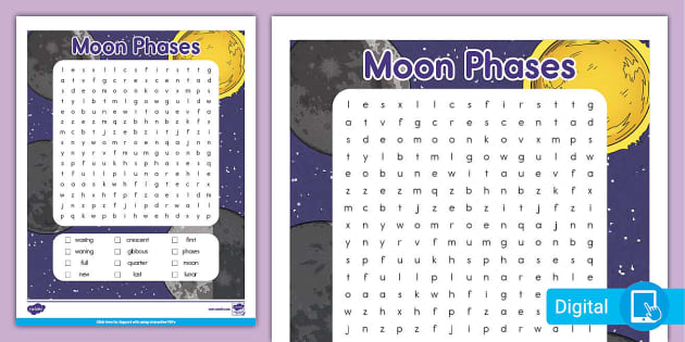 Moon Phases Word Search for K-2nd Grade | Twinkl USA