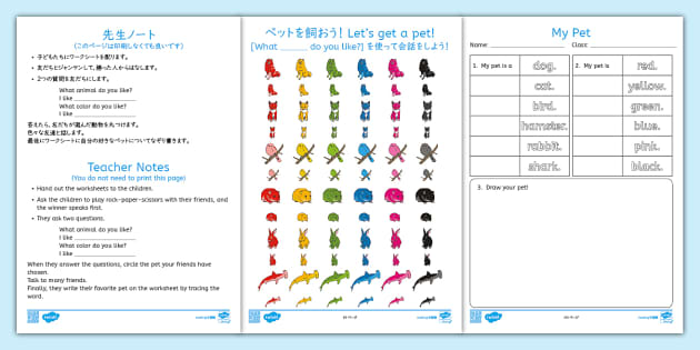 小学校英語 1年生 ペットを飼おう！Elementary English Grade 1- 「What color do you like ...