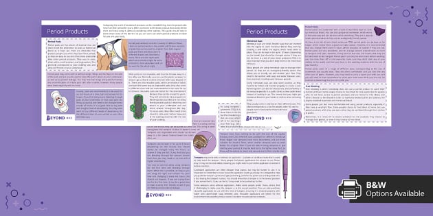 Period Products UK Fact Sheets | Health & Wellbeing | Beyond RSE