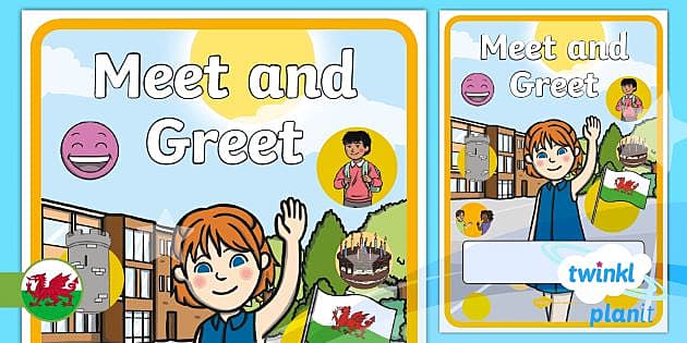 Welsh: Meet and Greet: Book Cover (teacher made) - Twinkl