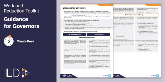 Guidance for Governors: Teacher Workload Reduction Toolkit Summary Letter