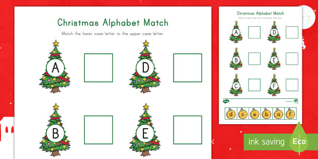 Christmas Alphabet A-F Match Worksheet / Activity Sheet