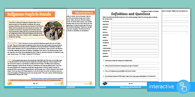 Indigenous People of Canada Reading comprehension