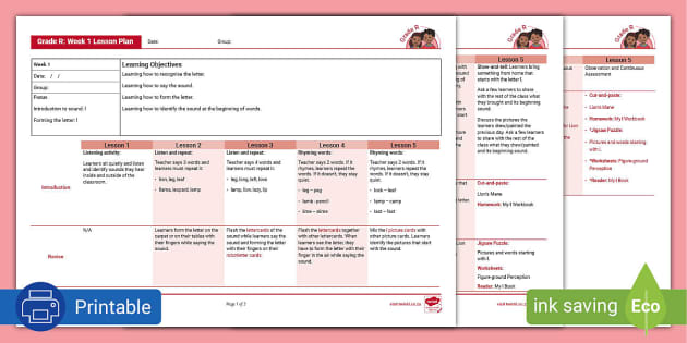 Grade R Lesson Plan Week 1 Letter L teacher Made Twinkl