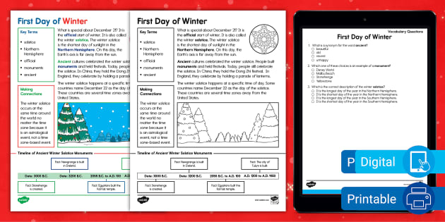First Day of Winter Facts and Vocabulary Questions | Twinkl