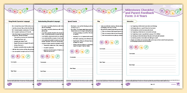 Milestones Checklist and Parent Feedback Form: 3-4 Years