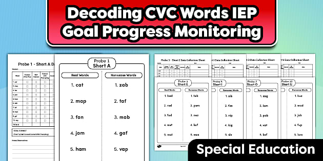 Decoding CVC Words IEP Goal Progress Monitoring for Special Education