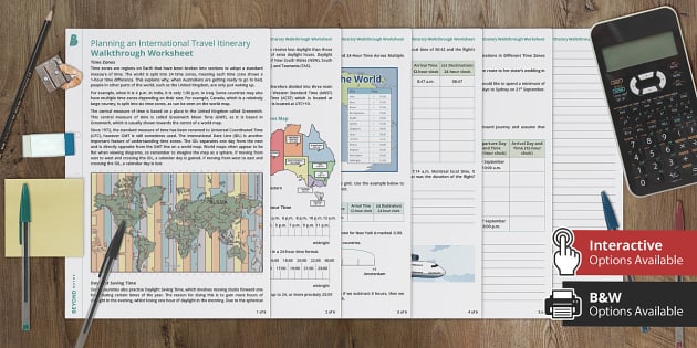 Planning an International Travel Itinerary Worksheet