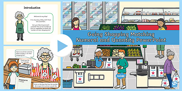 Going Shopping Matching Numerals & Quantities PowerPoint