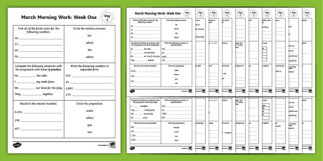 Fourth Grade March Morning Work Bundle - Twinkl