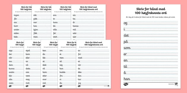 Skriv for hånd med 100 høyfrekvente ord