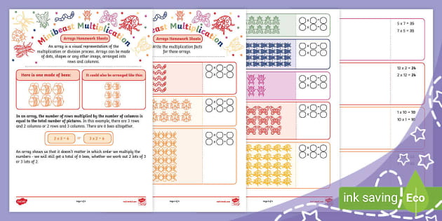 Minibeast Multiplication Arrays Activity - Homework Sheets Minibeast Multiplication Arrays Activity - Homework Sheets