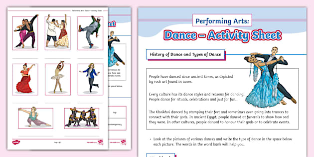 Performing Arts: History and Types of Dance Activity Sheet