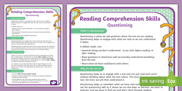 Reading Comprehension Skills: Questioning Poster (Year 3-4) Reading Comprehension Skills: Questioning Poster (Year 3-4)