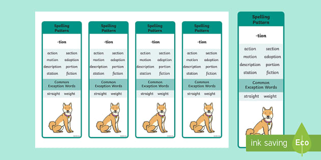 -tion Spelling Bookmarks (teacher made)