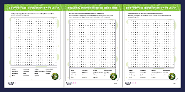 Biodiversity and Interdependence: Differentiated Word Search Biodiversity and Interdependence: Differentiated Word Search