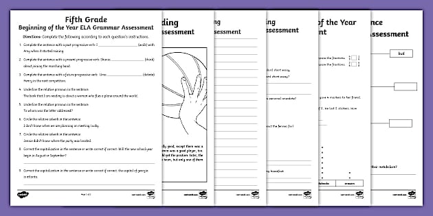 Fifth Grade Beginning of the Year Assessment Pack - Twinkl