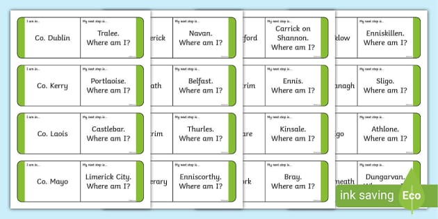 Counties and Towns of Ireland (Loop Card Game). - Twinkl