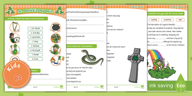 ESL St. Patrick's Day Quiz [Kids, A2] (teacher made)