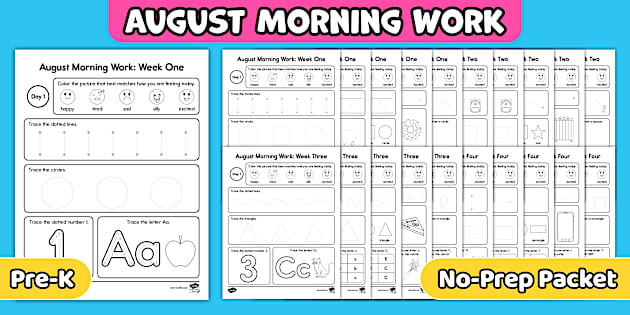 Prekindergarten August Morning Work Pack