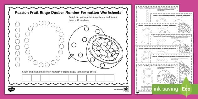 Passion Fruit Bingo Dauber Worksheets | Number Formation