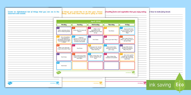 April Writing Prompts Display Calendar - creative, imaginative, informative