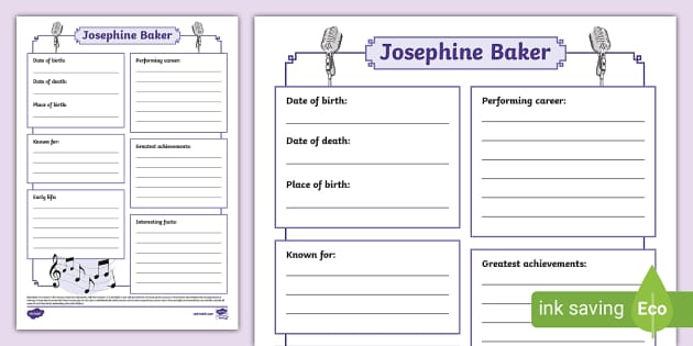 Josephine Baker Fact File Template, Black History Month