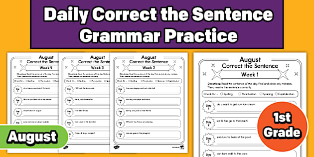 First Grade August Grammar Practice
