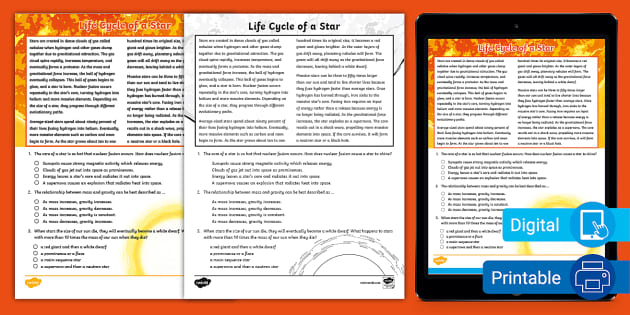 Eighth Grade Life Cycle of a Star Reading Activity - Twinkl
