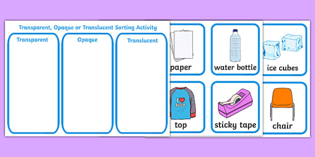 Transparent Opaque And Translucent Sorting Activity