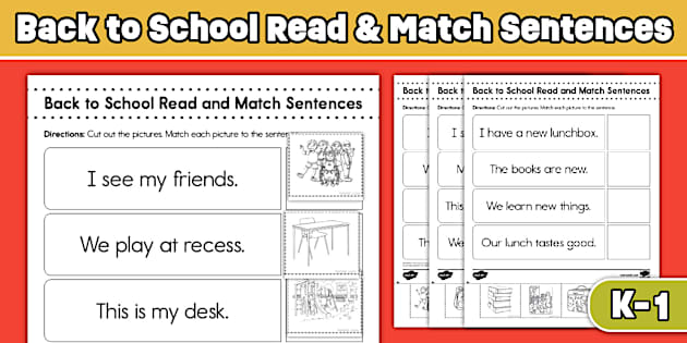 Back to School Read and Match Sentences Cut and Paste