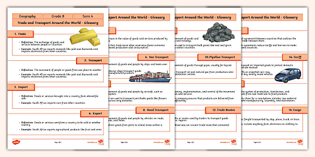 Grade 8 Geography Trade and Transport Around the World Glossary